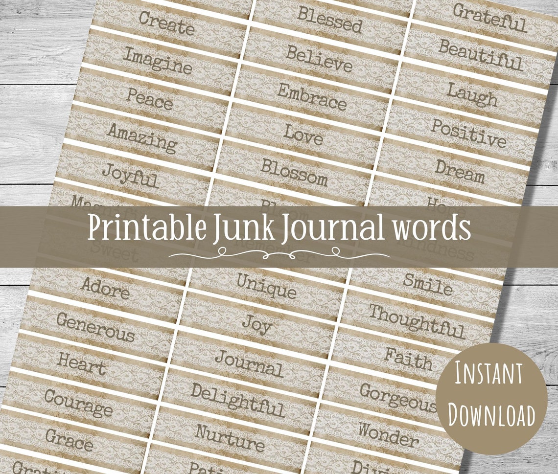 Junk Journal Words, Word Sentiments, Junk Journal Ephemera, Printable ...