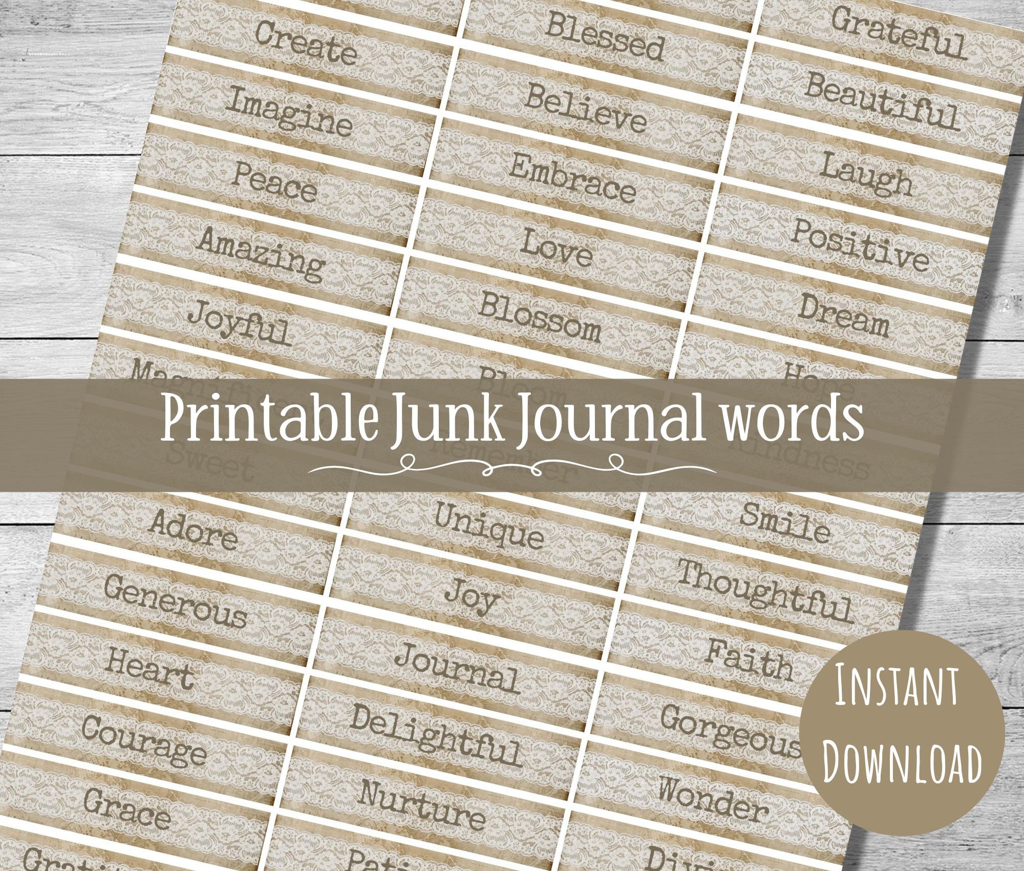 Junk Journal Words, Word Sentiments, Junk Journal Ephemera, Printable ...