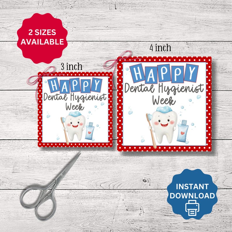 Dental Hygienist Week Gift Tag, Printable Appreciation Tags, 3" & 4 ...