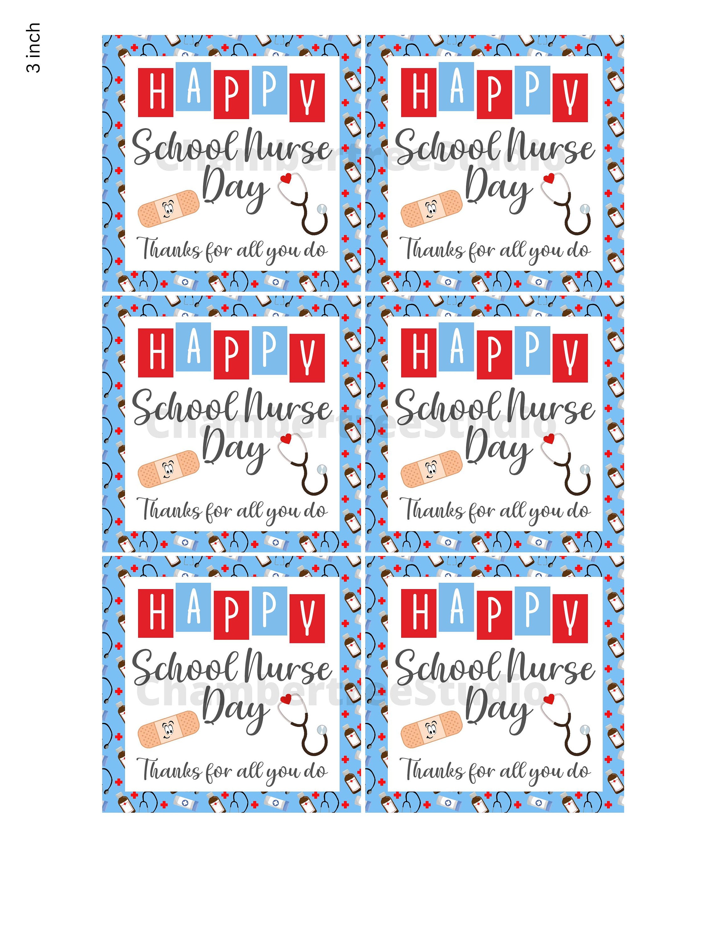 School Nurse Day Appreciation Gift Tag, 3" and 4" Sizes, Happy Nurses ...