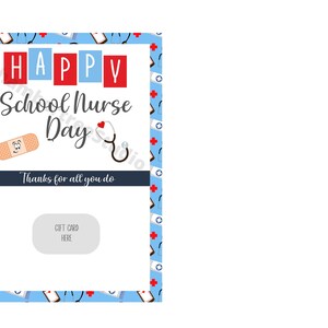School Nurse Day Gift Card Holder, Printable Thank You School Nurse ...