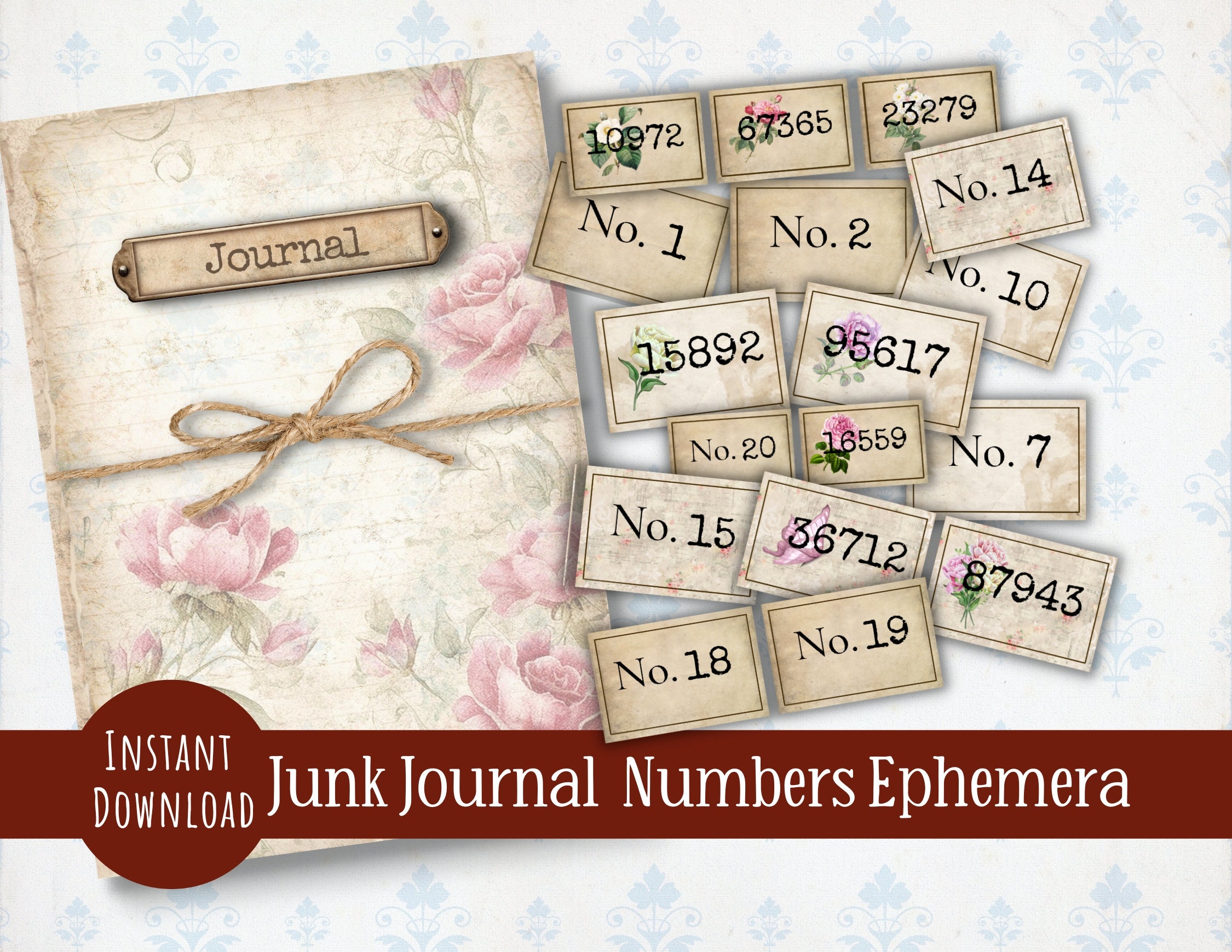 Junk Journal Numbers Ephemera, Printable Number Tags, Scrapbooking ...