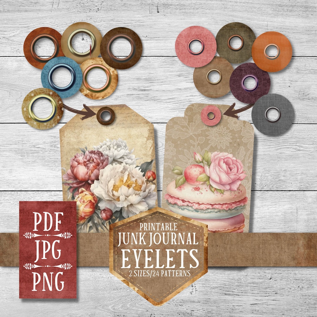 Junk Journal Digital Eyelets, Decorative Tag Hole Protector, Vintage ...