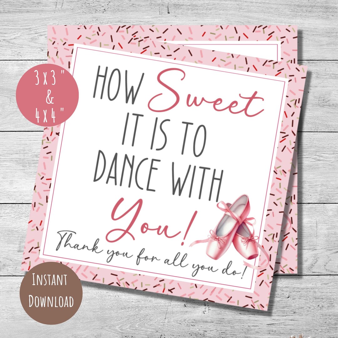 Dance Teacher Gift Tag, Teacher Appreciation Week Gift Card, Ballet ...