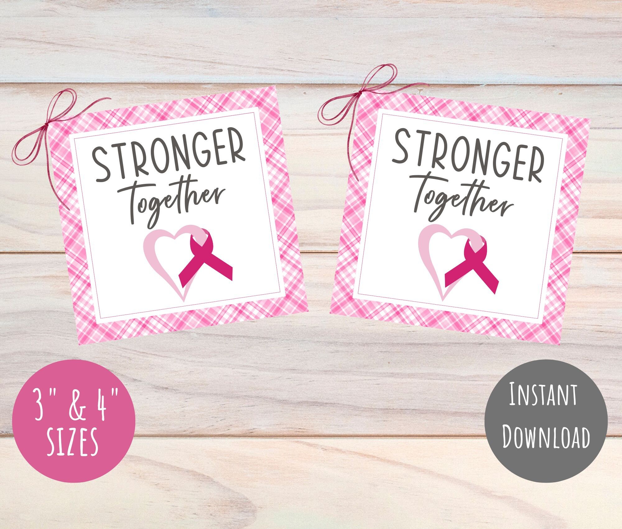 Breast Cancer Awareness Gift Tag, Cancer Survivor, Stronger Together ...