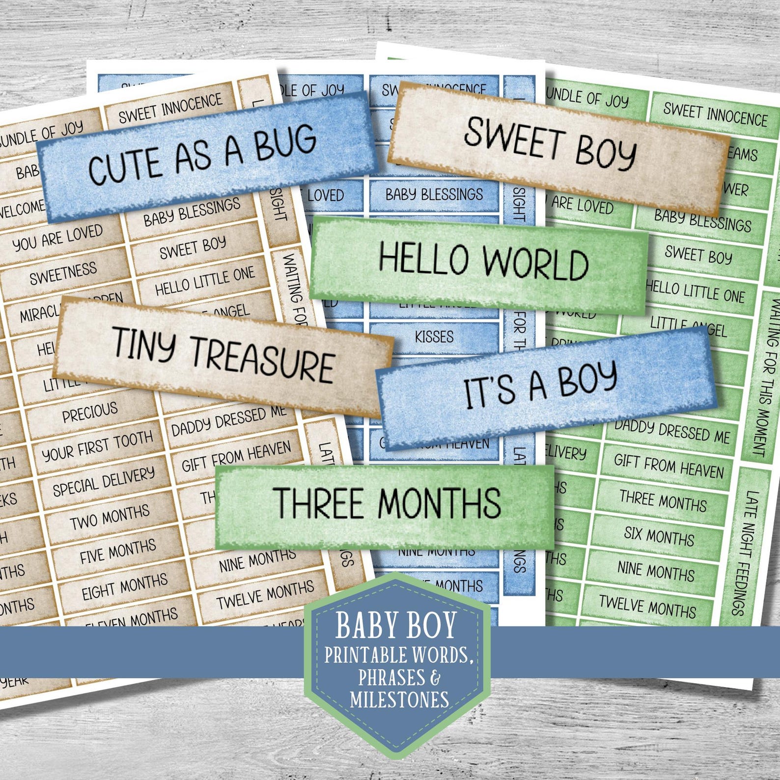 Baby Boy Words, Printable Word Sentiments, Vintage Baby Junk Journal ...