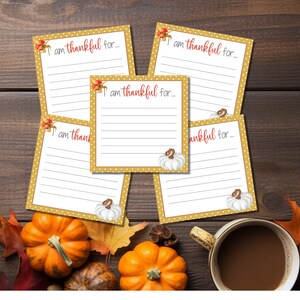 Thanksgiving Gratitude Cards, Printable I Am Thankful for Notes, 4x4 ...