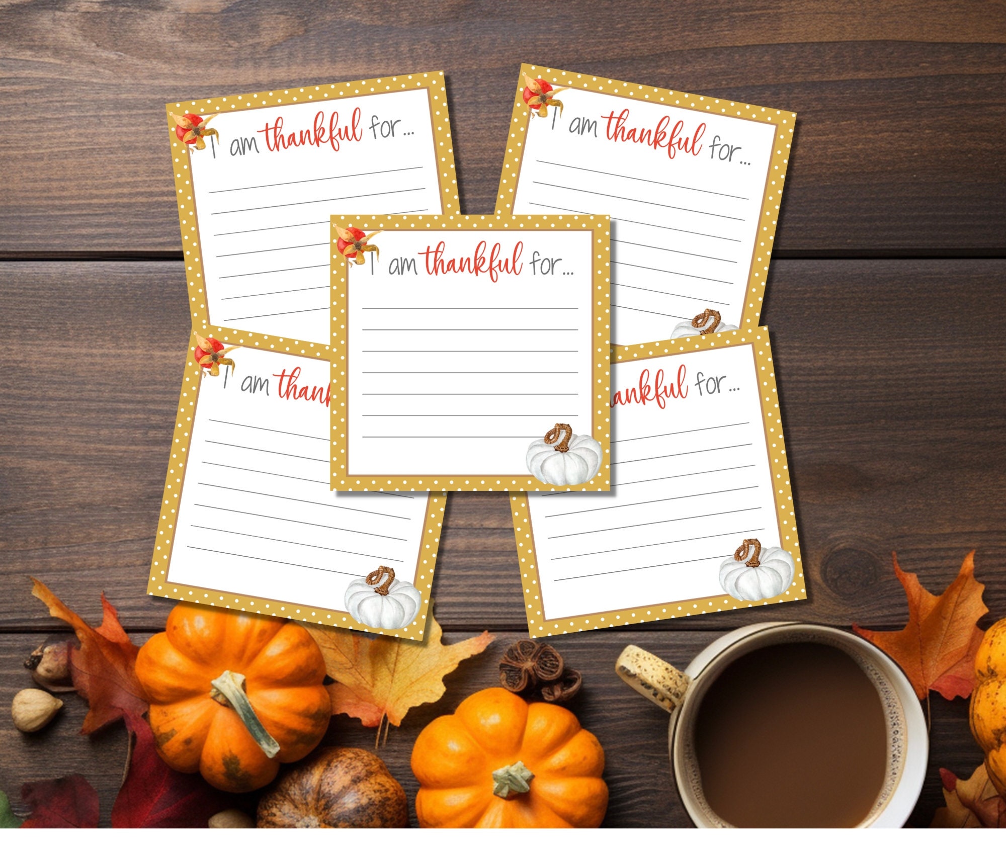 Thanksgiving Gratitude Cards, Printable I Am Thankful for Notes, 4x4 ...