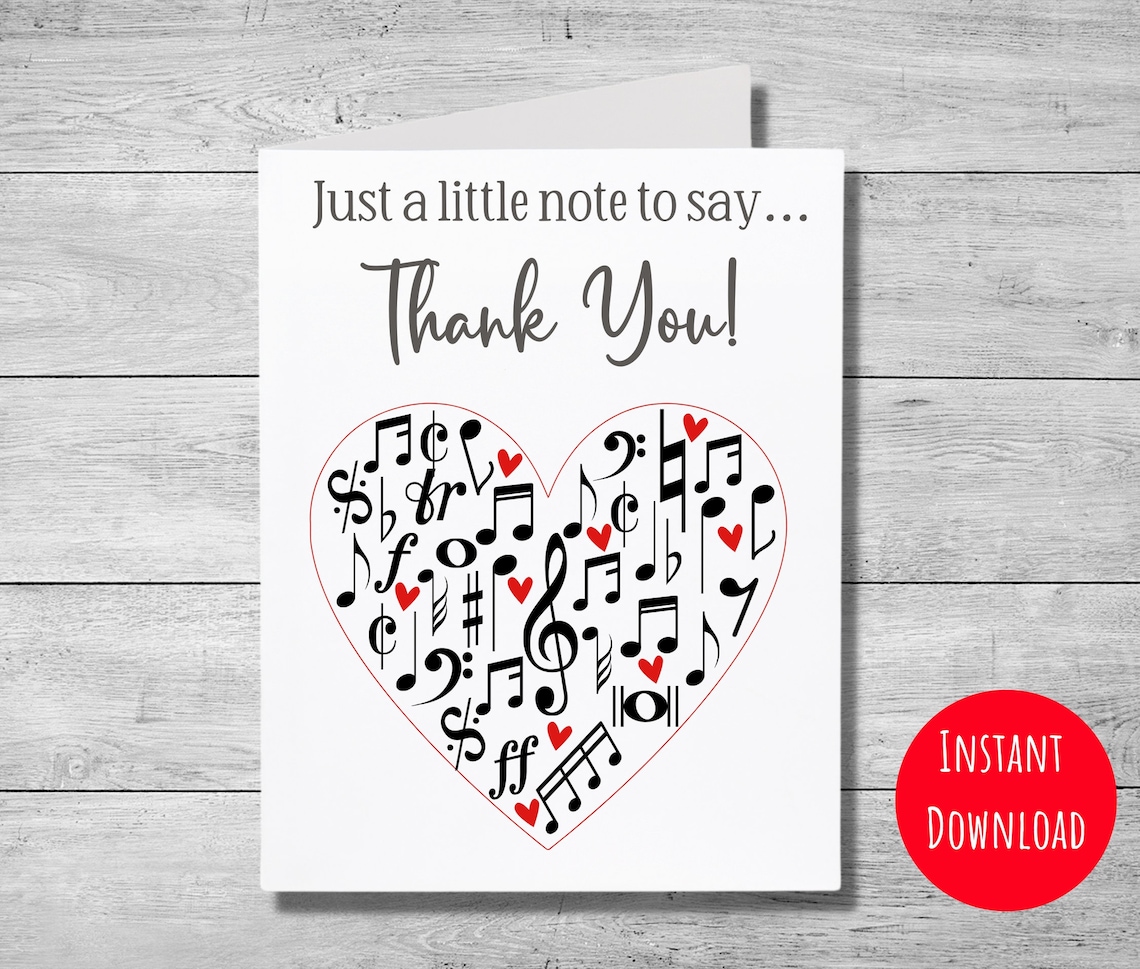 Music Teacher Appreciation Card Printable Thank You for Piano - Etsy
