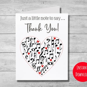 Music Teacher Appreciation Card, Printable Thank You for Piano Teacher ...