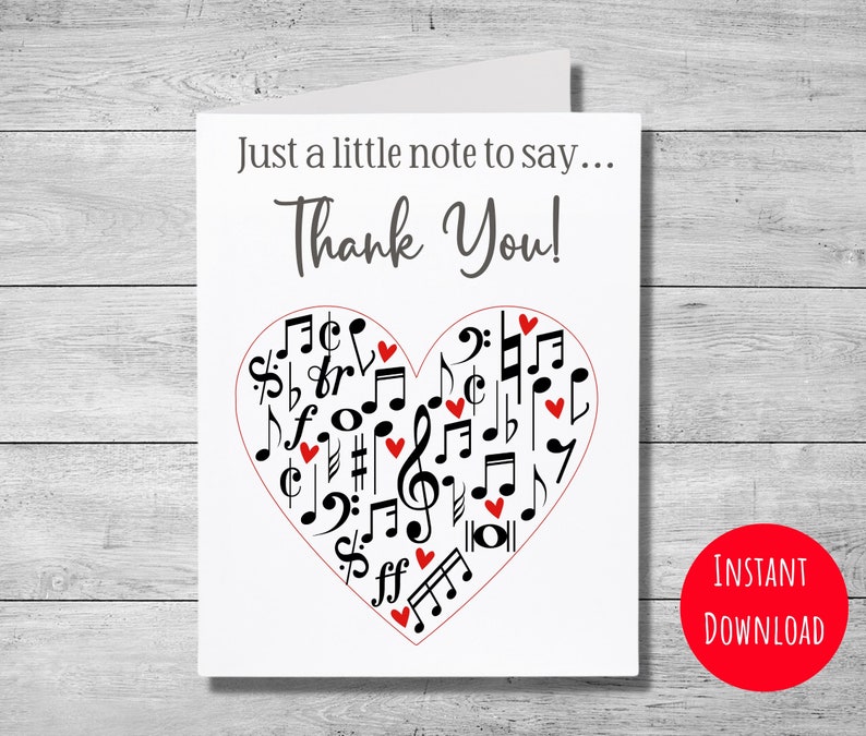 Music Teacher Appreciation Card, Printable Thank You for Piano Teacher ...