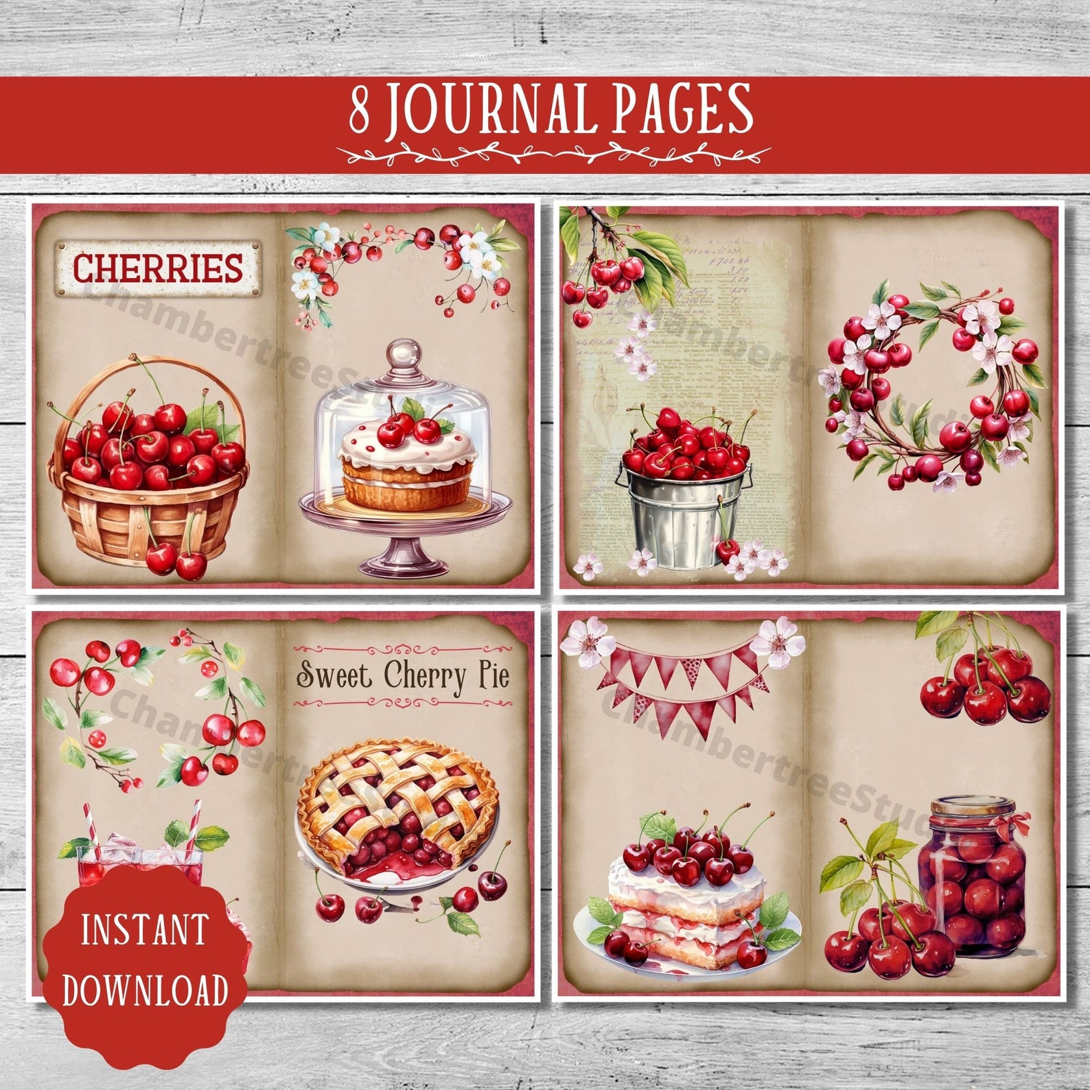 Cherry Junk Journal Kit, Sweet Red Cherries Ephemera, Digital Scrapbook ...