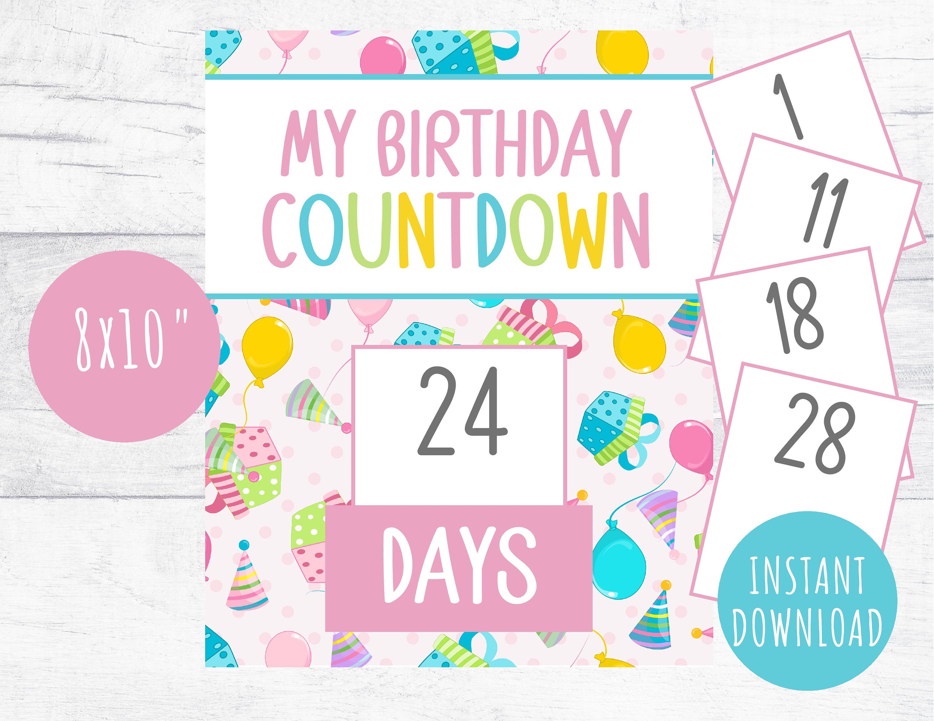 Birthday Countdown Calendar, Kids Birthday Countdown Sign, Printable ...