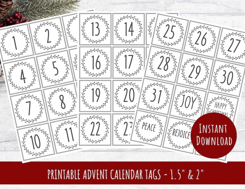 Advent Calendar Numbers, 1.5 & 2, DIY Advent Calendar Kit, Printable ...