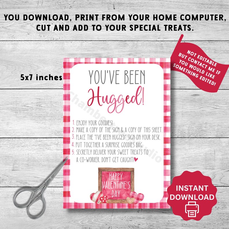 Valentine's Day Coworker Game Printable, You've Been Hugged, Printable ...