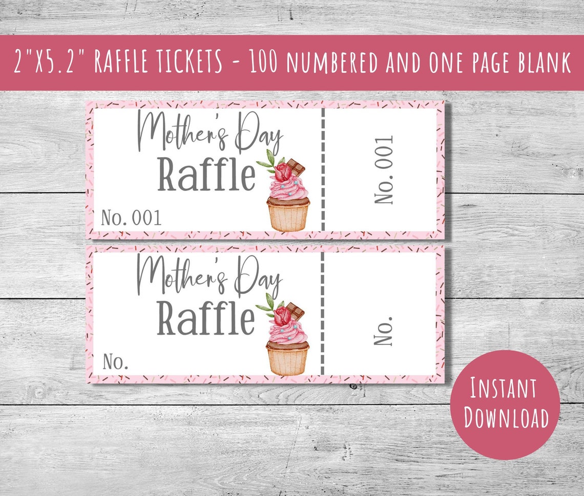 Mother's Day Raffle Tickets, 2. X 5.2, Fundraising Ticket Coupons ...