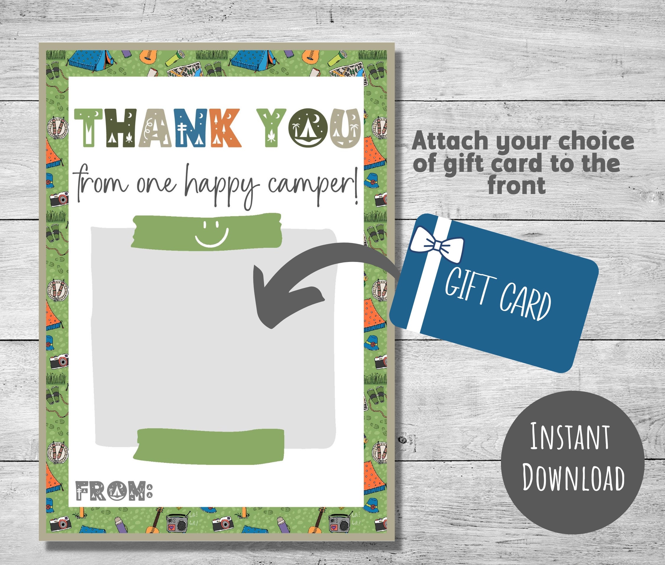 Summer Camp Thank You Card, Camp Counselor Gift Card Holder, Last Day ...