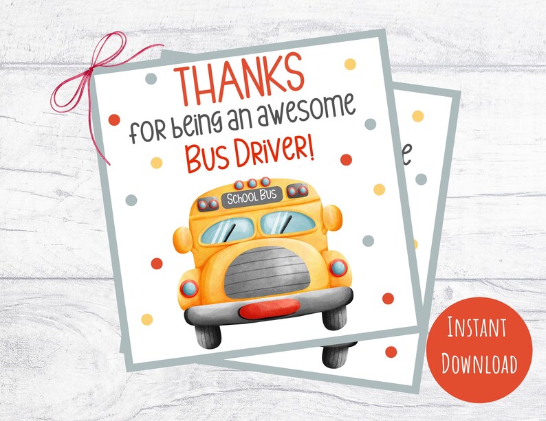 School Bus Driver Appreciation Gift Tag Printable Thank You - Etsy