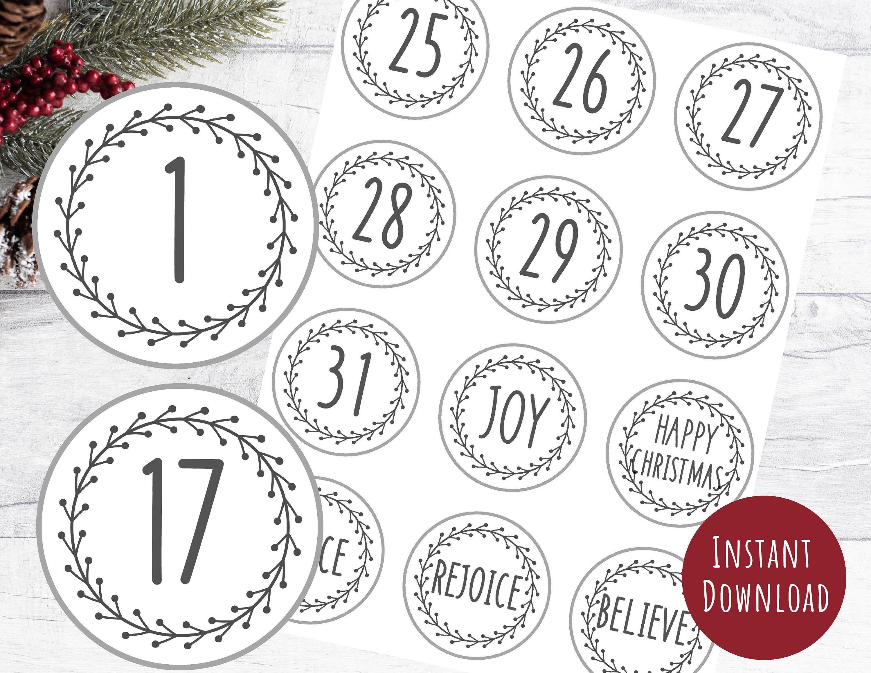 Advent Calendar Numbers, 1.5 & 2, DIY Advent Calendar Kit, Printable ...