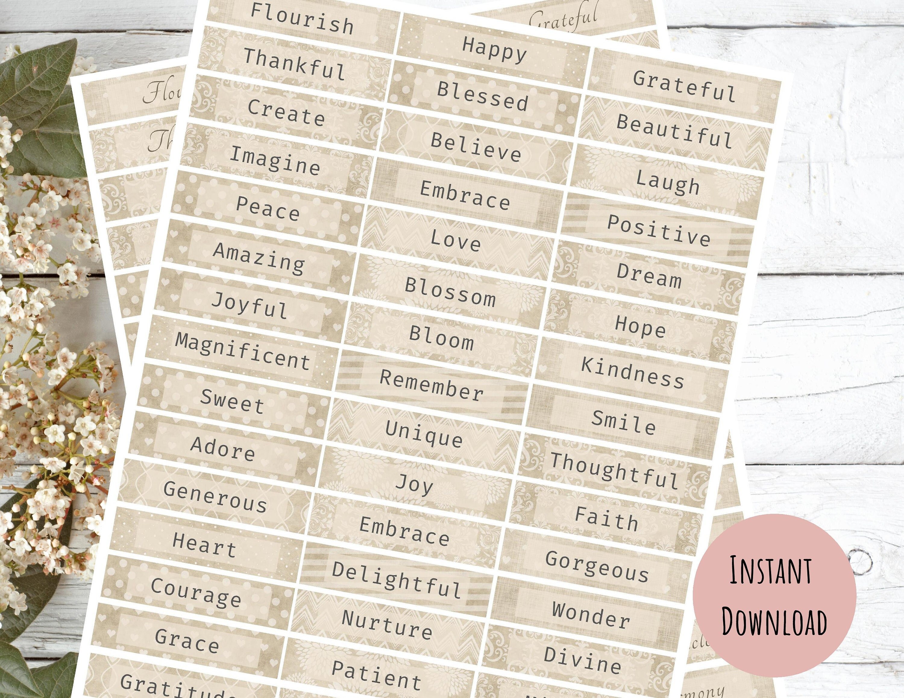 Junk Journal Words, Word Sentiments, Junk Journal Ephemera, Printable ...