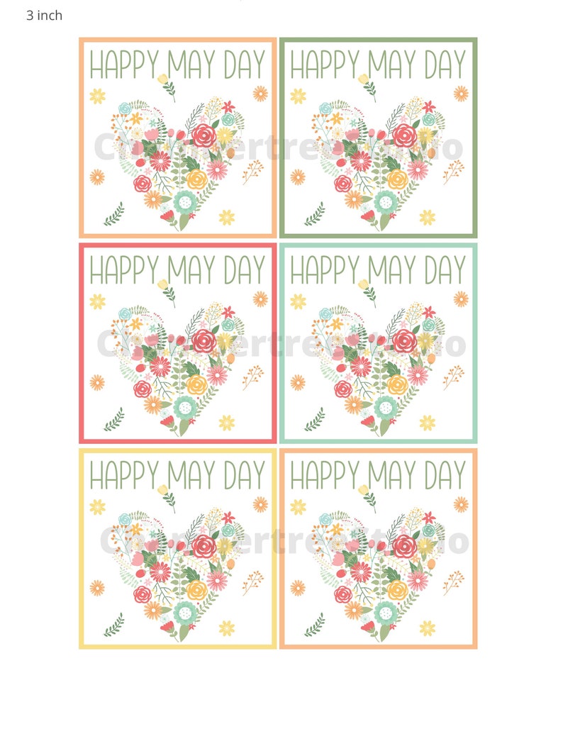 Happy May Day Tag, Spring Gift Tag, 2", 2.5" & 3" Sizes, Printable May ...