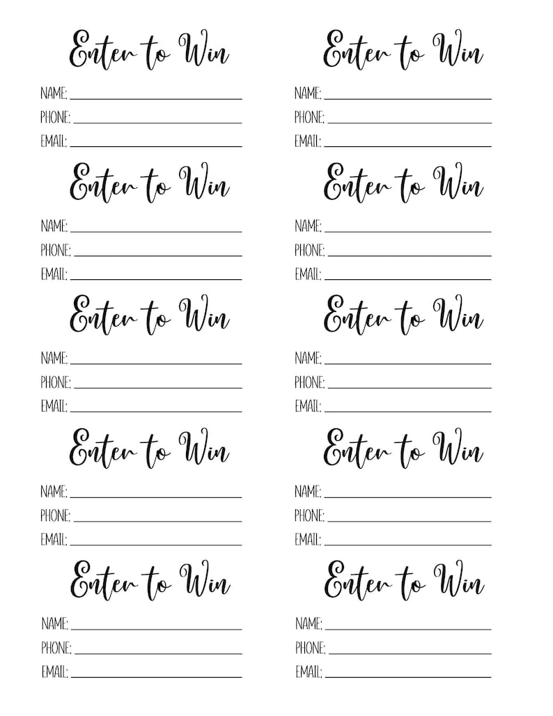 Printable Enter to Win Tickets 2x3.5 Inches – Raffle Entry Cards ...