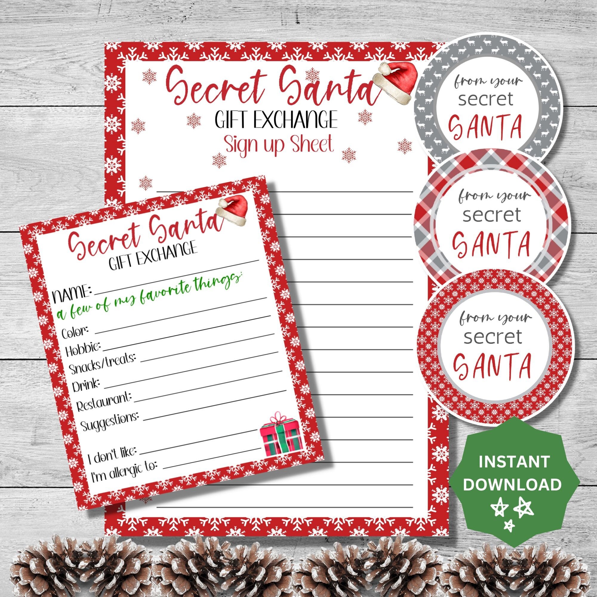 Secret Santa Printables – Questionnaire, Signup Sheet & Holiday Gift ...