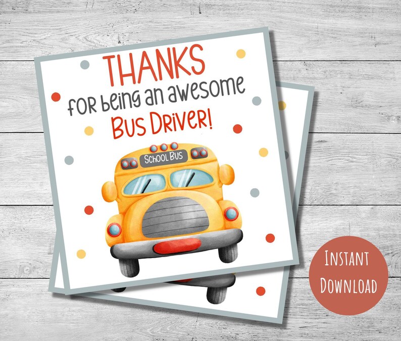 School Bus Driver Appreciation Gift Tag Printable Thank You - Etsy