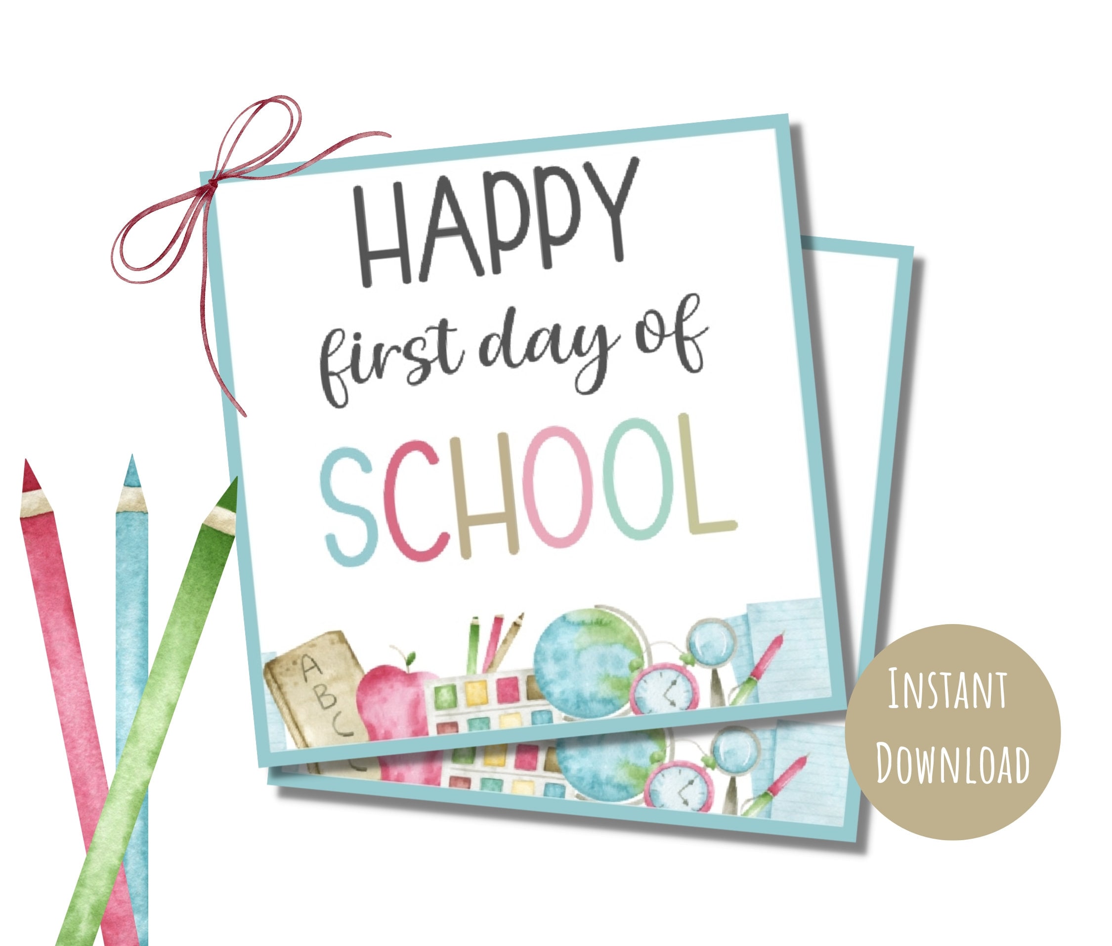 Happy First Day of School Tags, 2 & 3 Size, Kids Lunchbox Notes, Back ...
