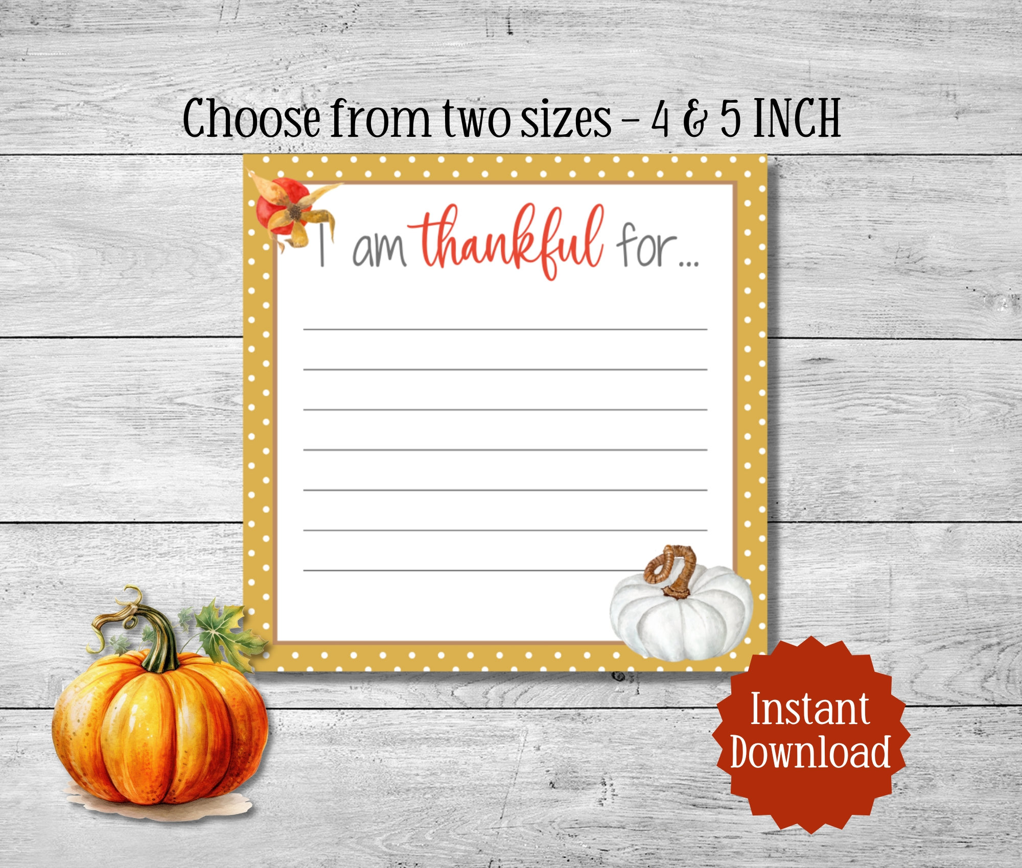 Thanksgiving Gratitude Cards, Printable I Am Thankful for Notes, 4x4 ...