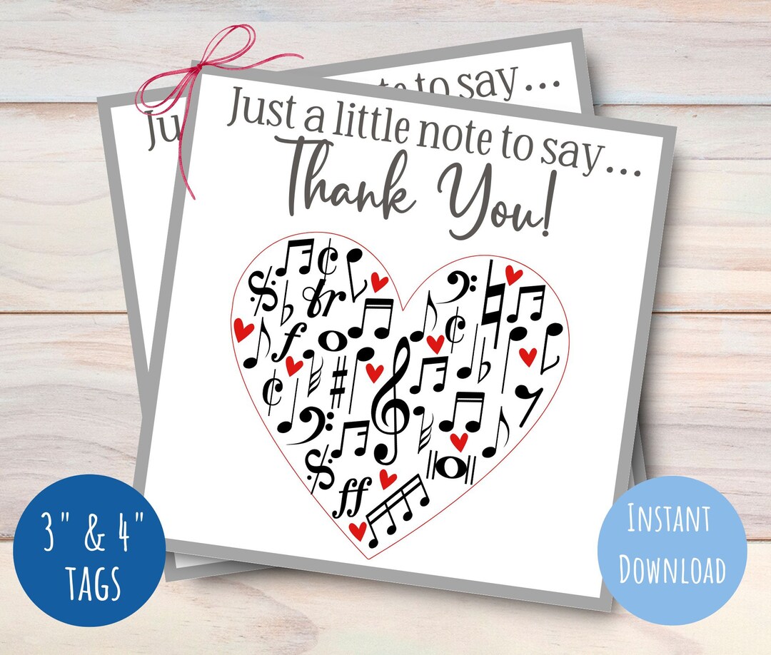 Music Teacher Appreciation Gift Tag, Printable Thank You Gift Tag ...