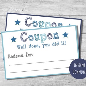 Kids Reward Coupon Cards, Kids Good Behavior Card, Printable Redeem ...