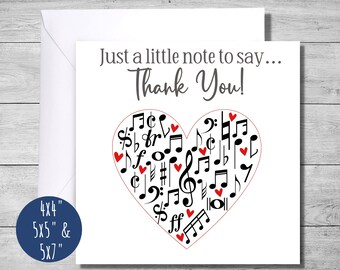 Printable Music Note Thank You Card Teacher Appreciation - Etsy