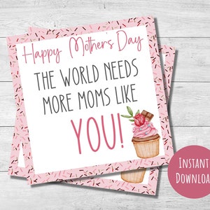Mother's Day Gift Tag, Printable Cookie Tag, Mom Tags, 3" & 4" Square ...