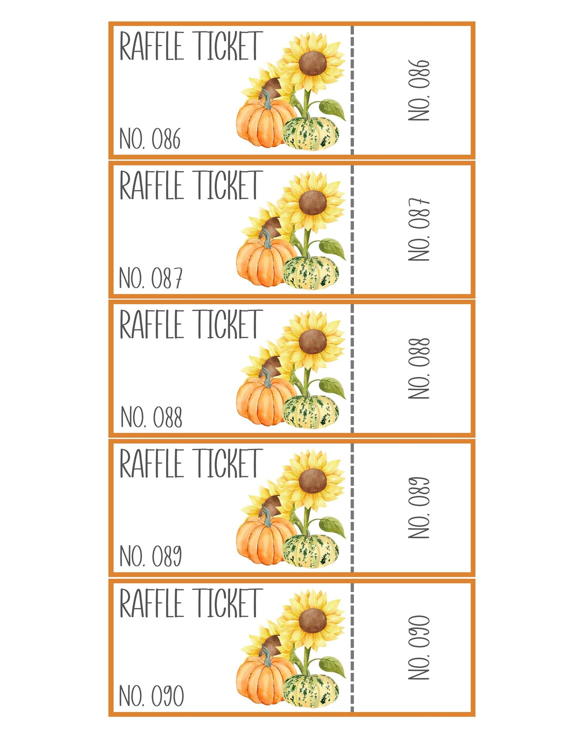 Fall Autumn Raffle Tickets, 2.1 X 5.5, Printable Fundraising Ticket ...