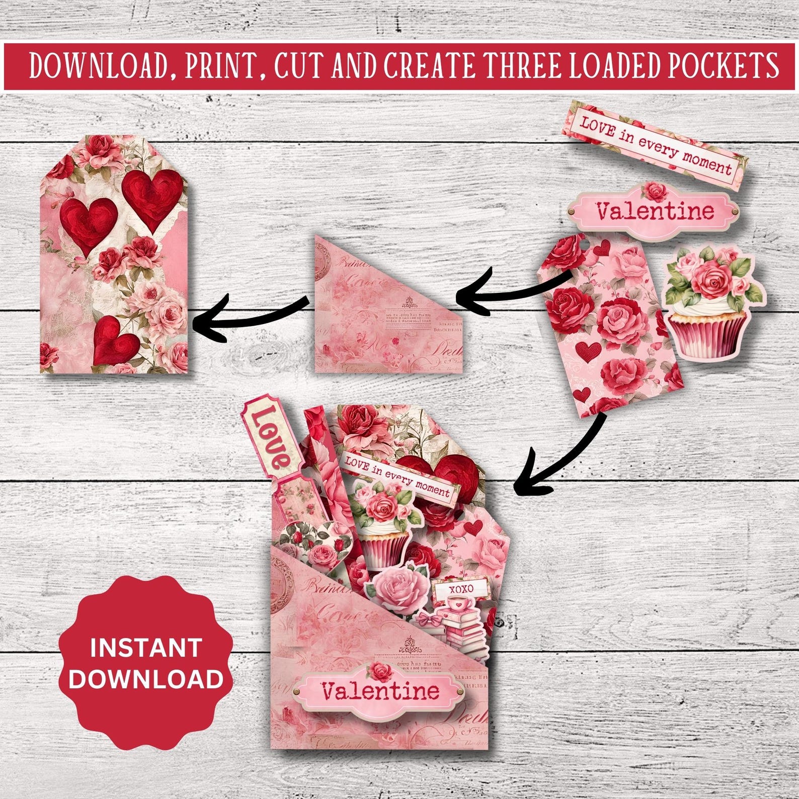 Valentine Loaded Pocket Tags, Stuffed Pockets for Junk Journal ...