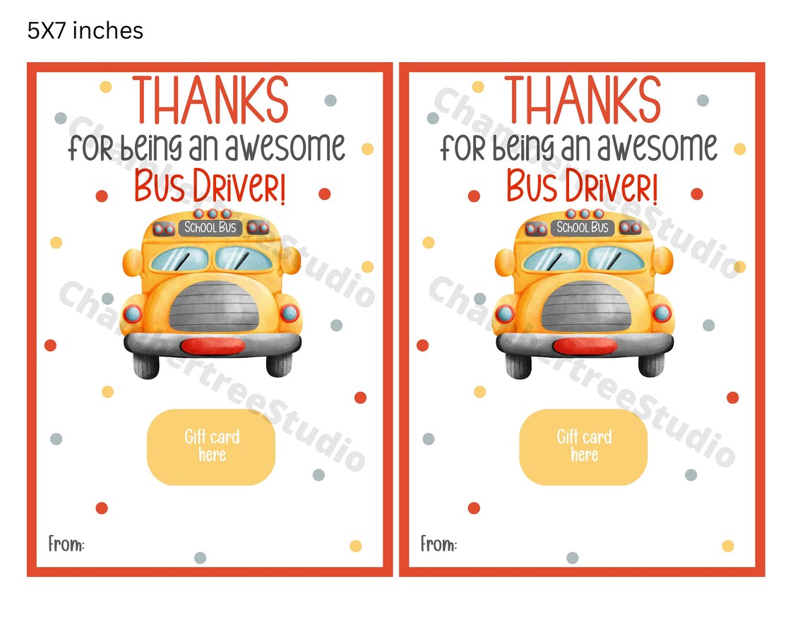 School Bus Driver Gift Card Holder, Printable School Bus Driver Safety ...