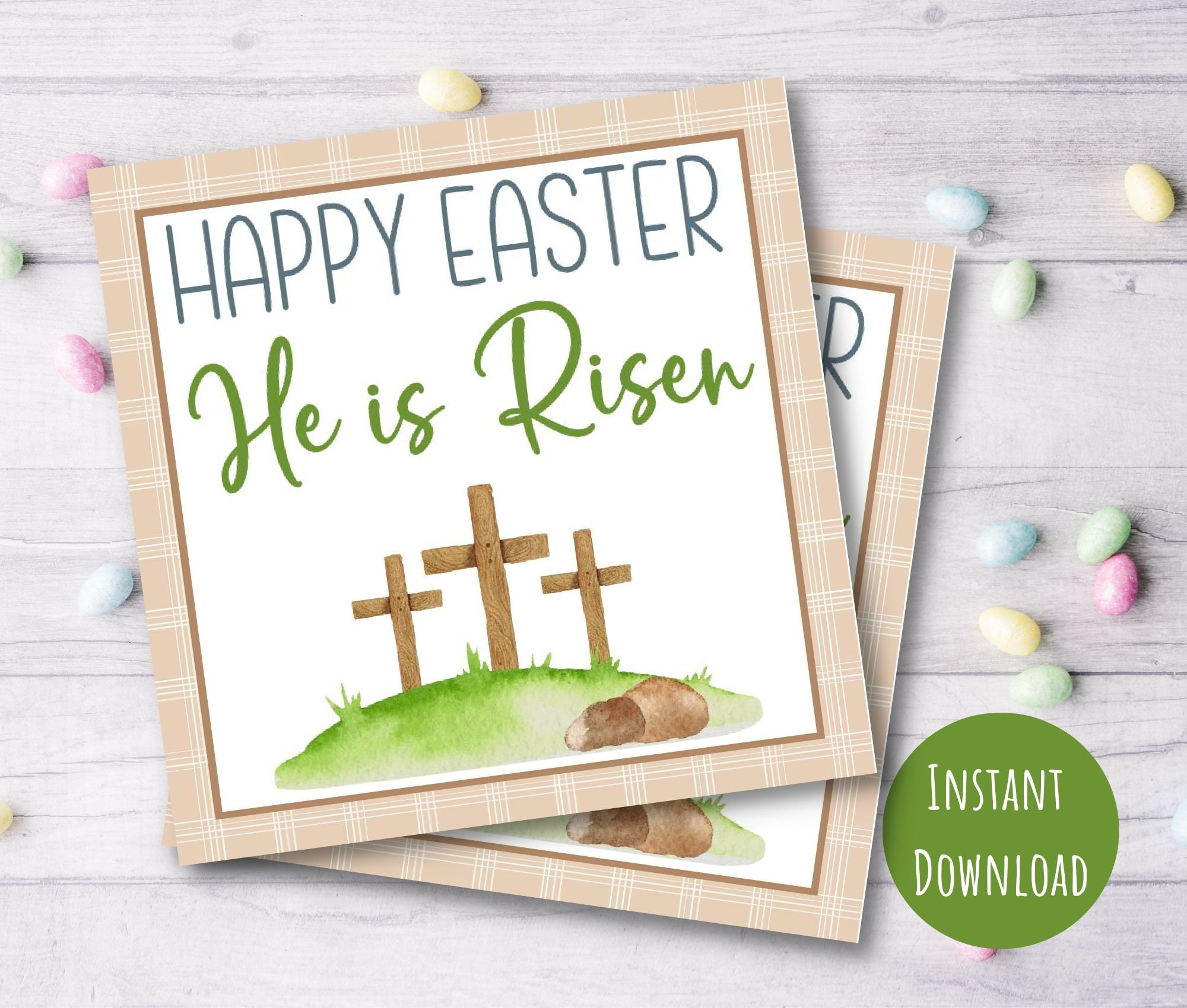 He is Risen Gift Tag, Printable Easter Tags, Cupcake Toppers, Easter ...