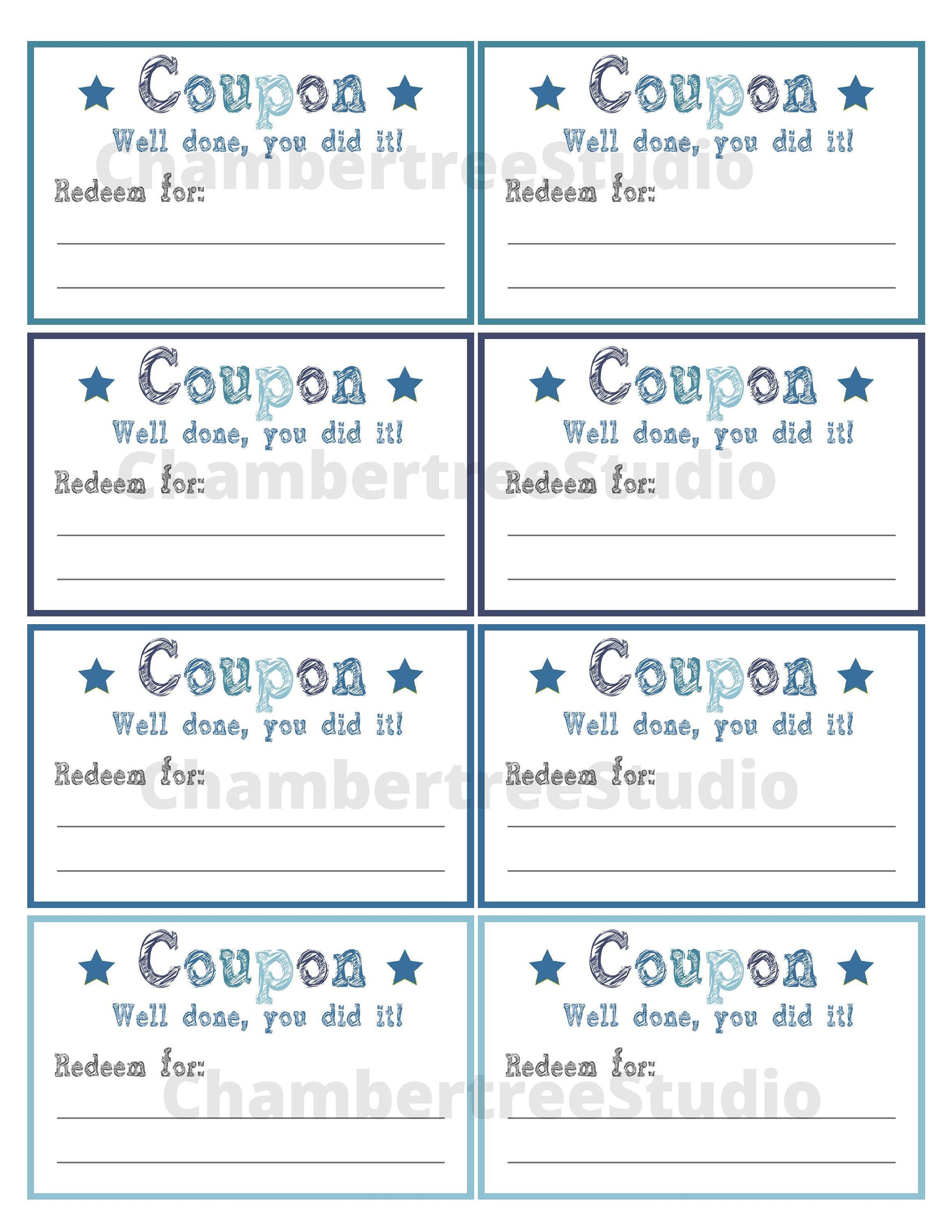 Kids Reward Coupon Cards, Kids Good Behavior Card, Printable Redeem ...
