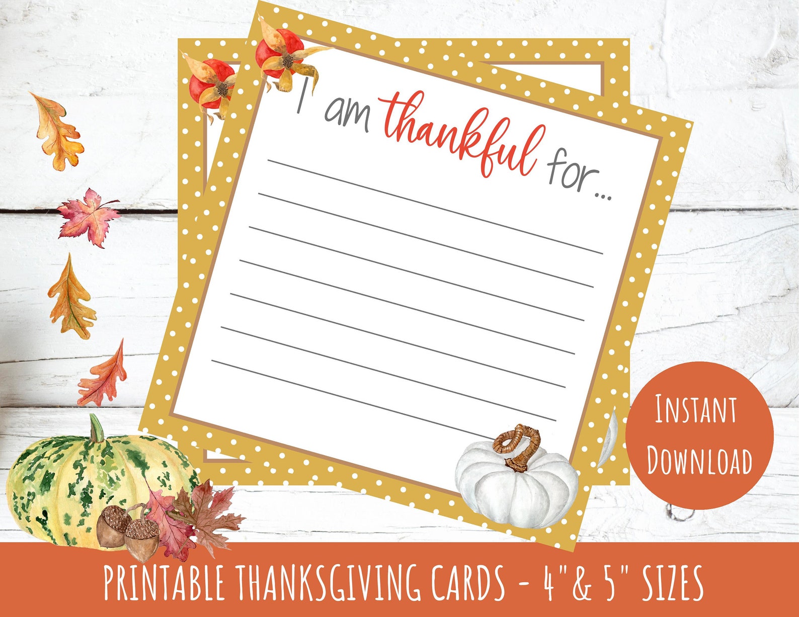 Thanksgiving Gratitude Cards Printable I Am Thankful for - Etsy