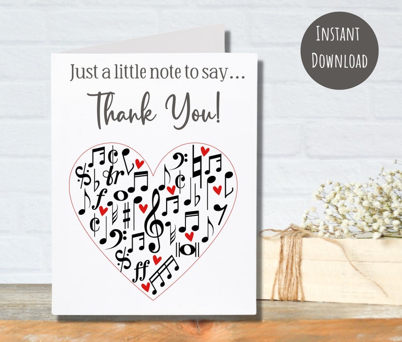 Music Teacher Appreciation Card, Printable Thank You for Piano Teacher ...