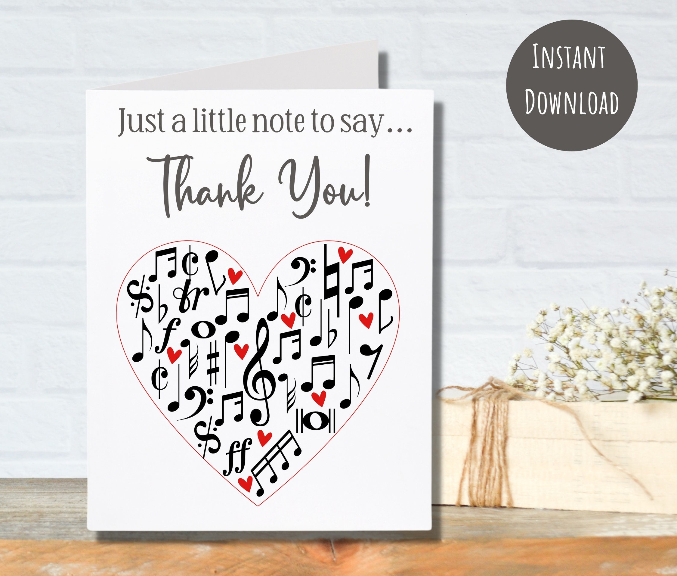 Music Teacher Appreciation Card, Printable Thank You for Piano Teacher ...