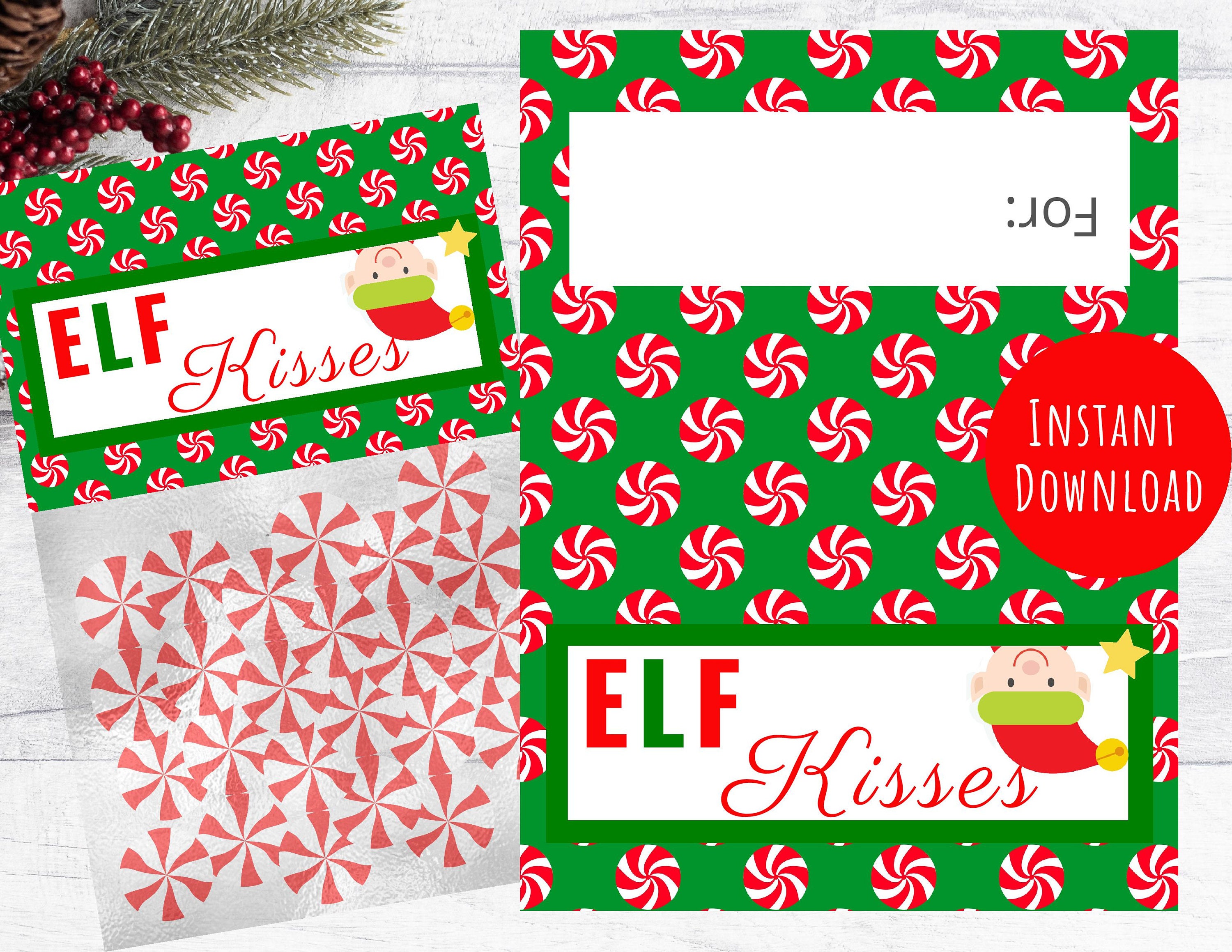 Elf Kisses Bag Toppers, 3, 4 & 5 Sizes, Candy Treat Bag, Holiday Party ...