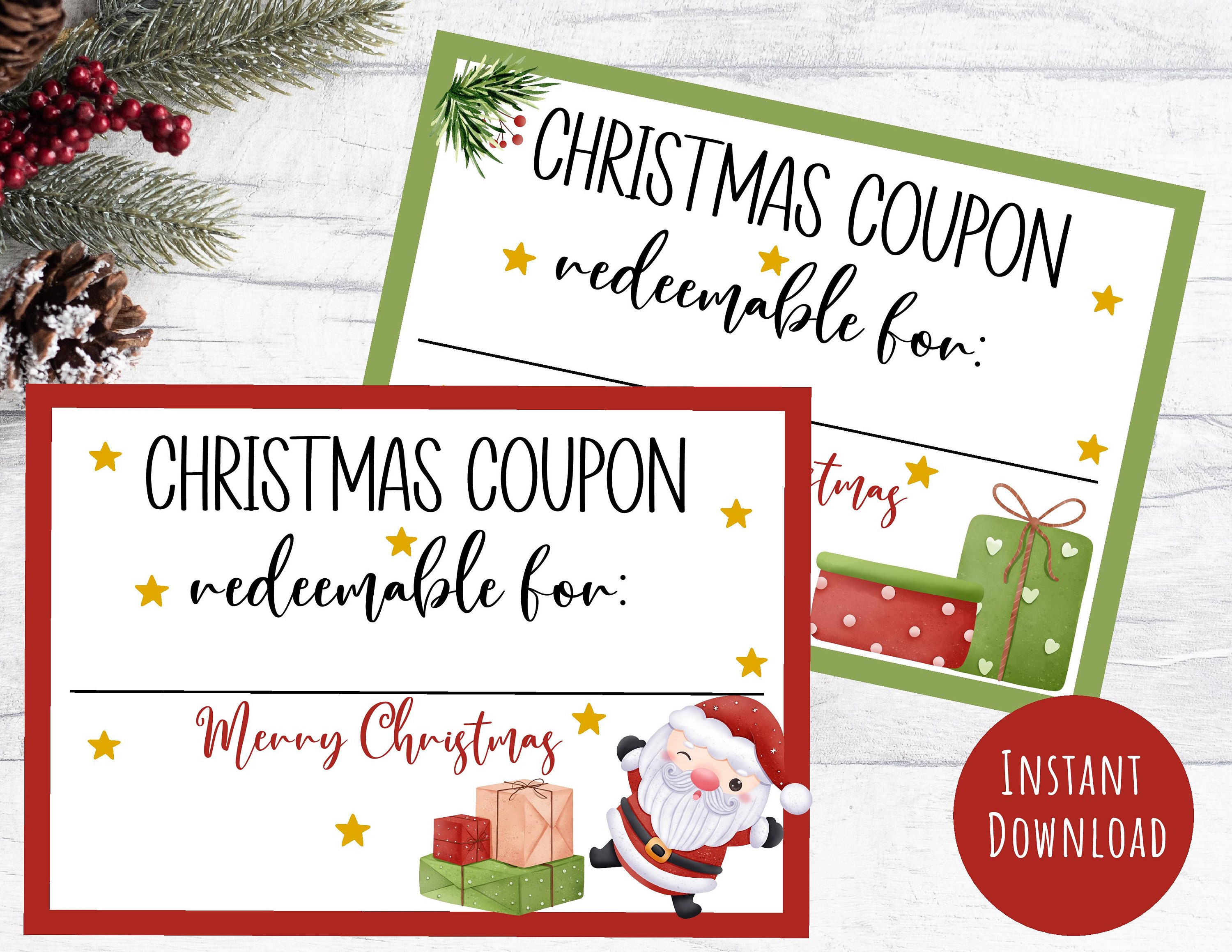 Printable Christmas Coupons, 2x3.5 Size Coupons, Christmas Gift ...