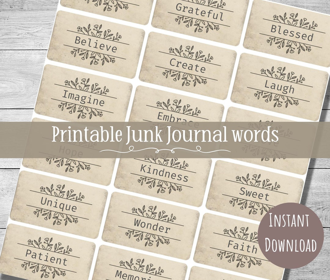 Junk Journal Words, Printable Word Sentiments, Junk Journal Kit ...