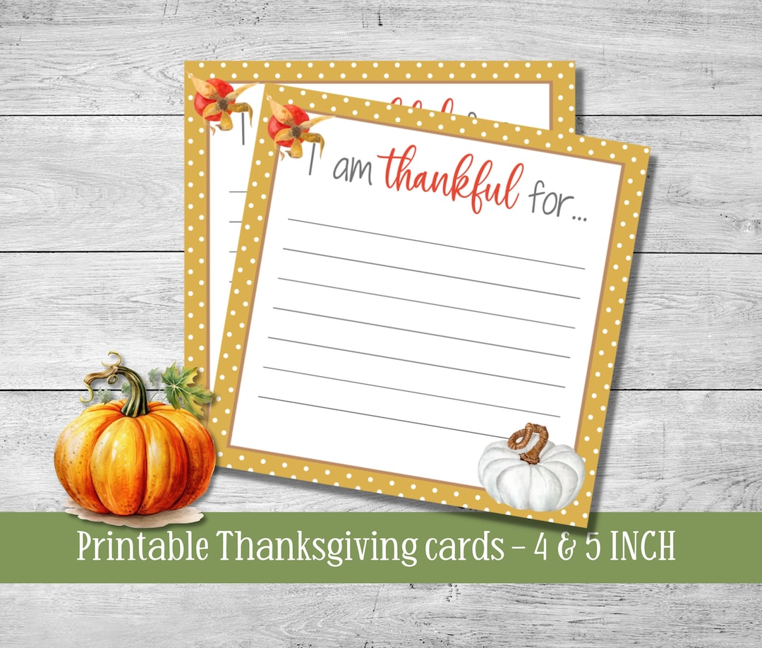Thanksgiving Gratitude Cards, Printable I Am Thankful for Notes, 4x4 ...