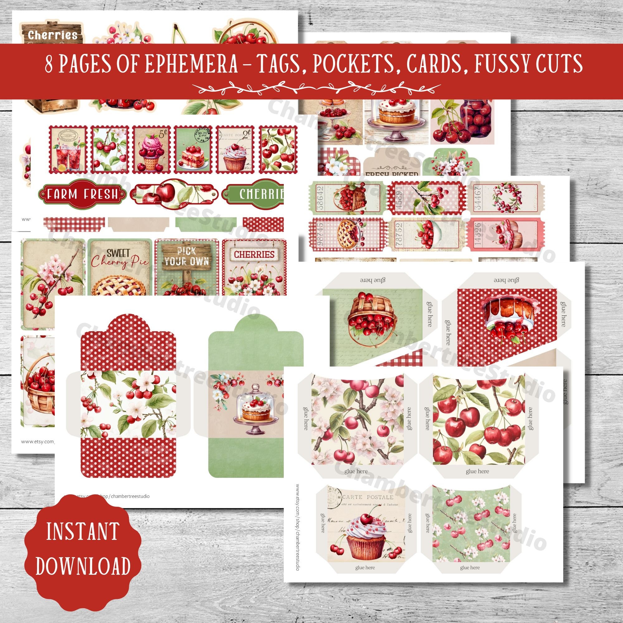 Cherry Junk Journal Kit, Sweet Red Cherries Ephemera, Digital Scrapbook ...