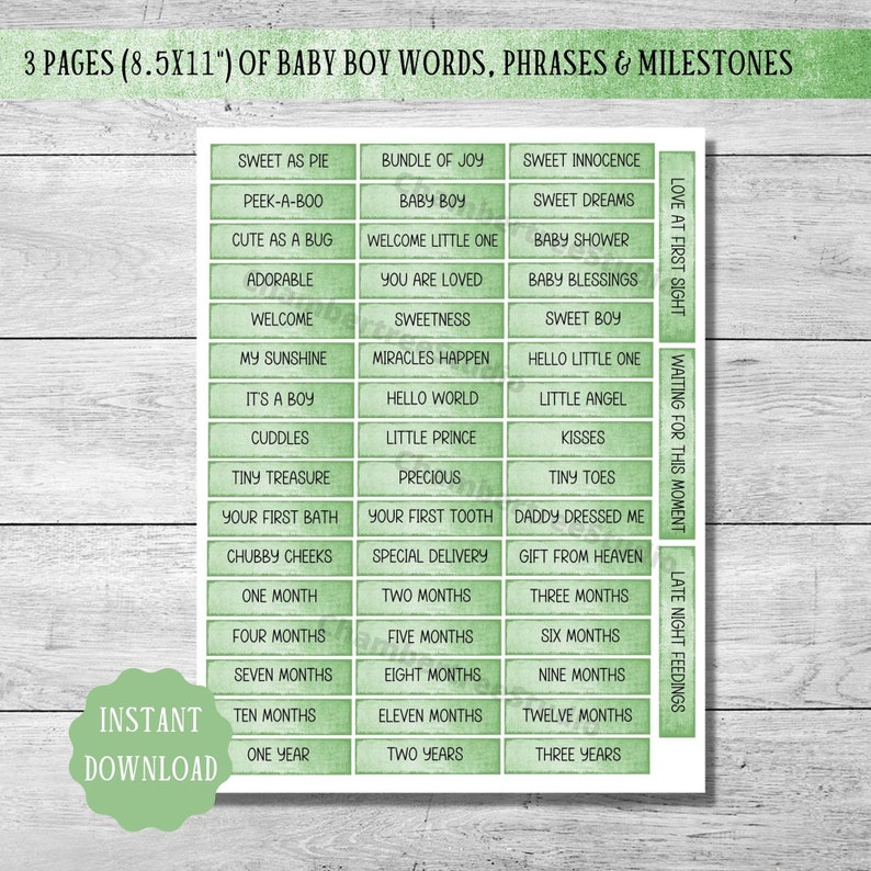 Baby Boy Words, Printable Word Sentiments, Vintage Baby Junk Journal ...