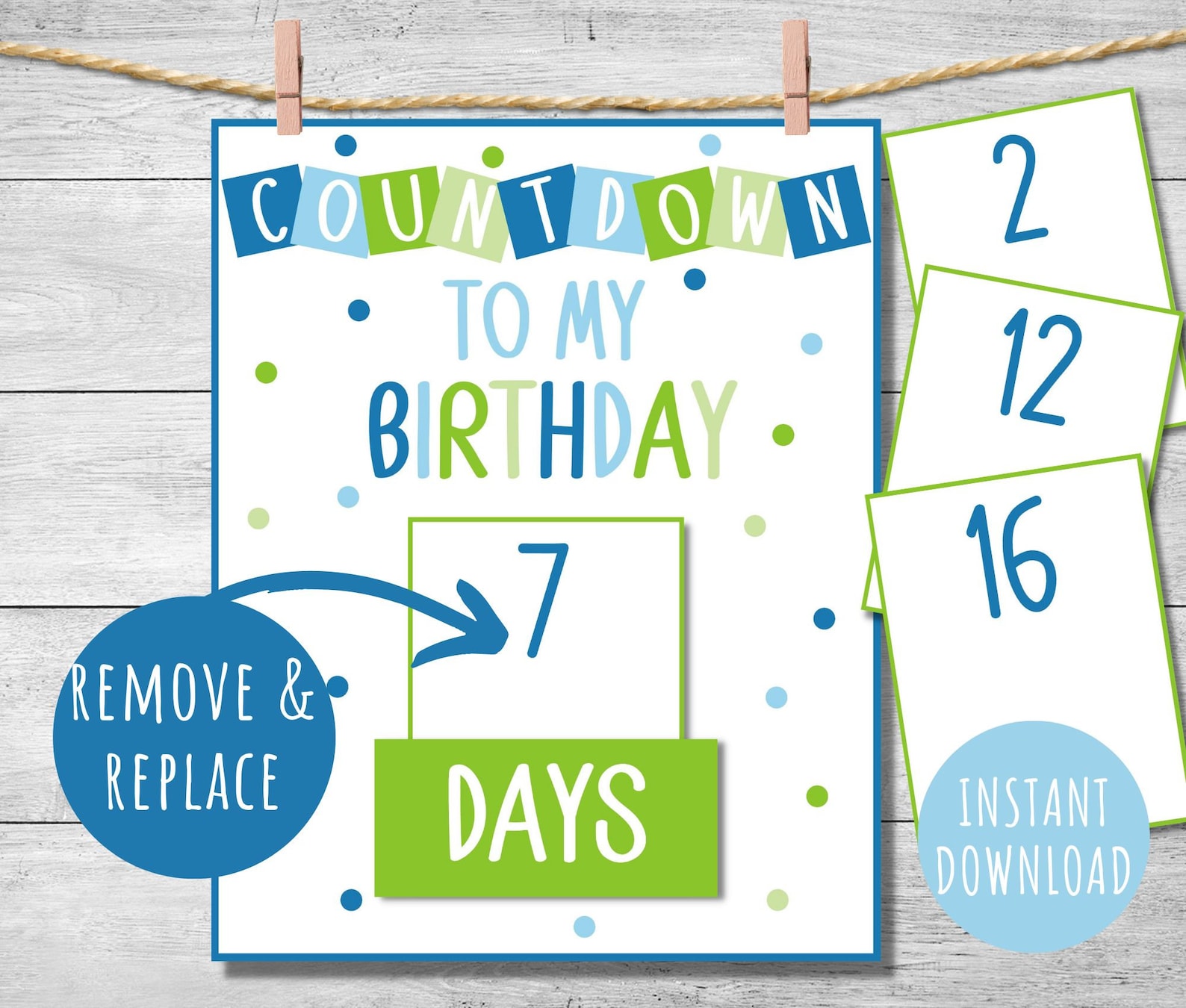 Birthday Countdown Calendar, Printable DIY Kids Countdown Sign, Printable 8x10" Sign, Birthday ...