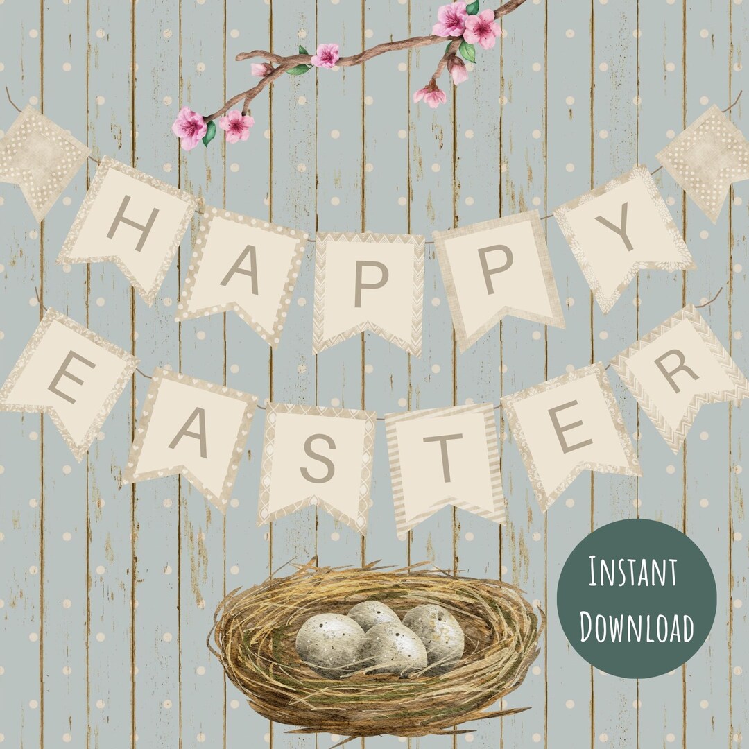 Easter Bunting, Easter Garland, Happy Easter Banner, Printable Banner ...